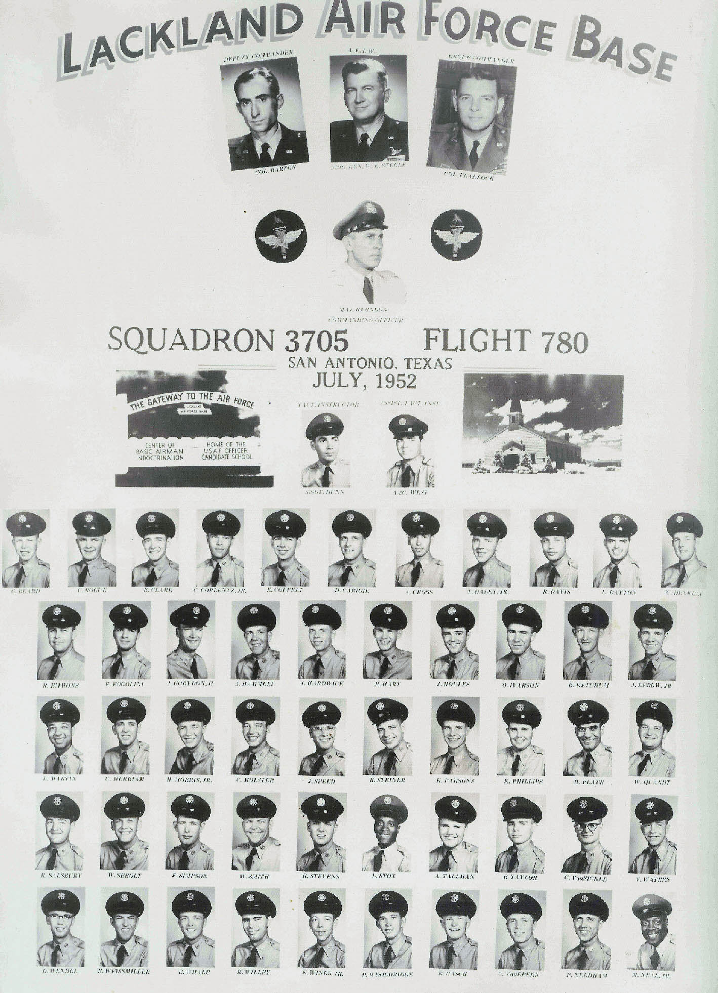 1950-59 Lackland AFB, TX - 1952,Lackland AFB,Squadron 3705,Flight 780 ...