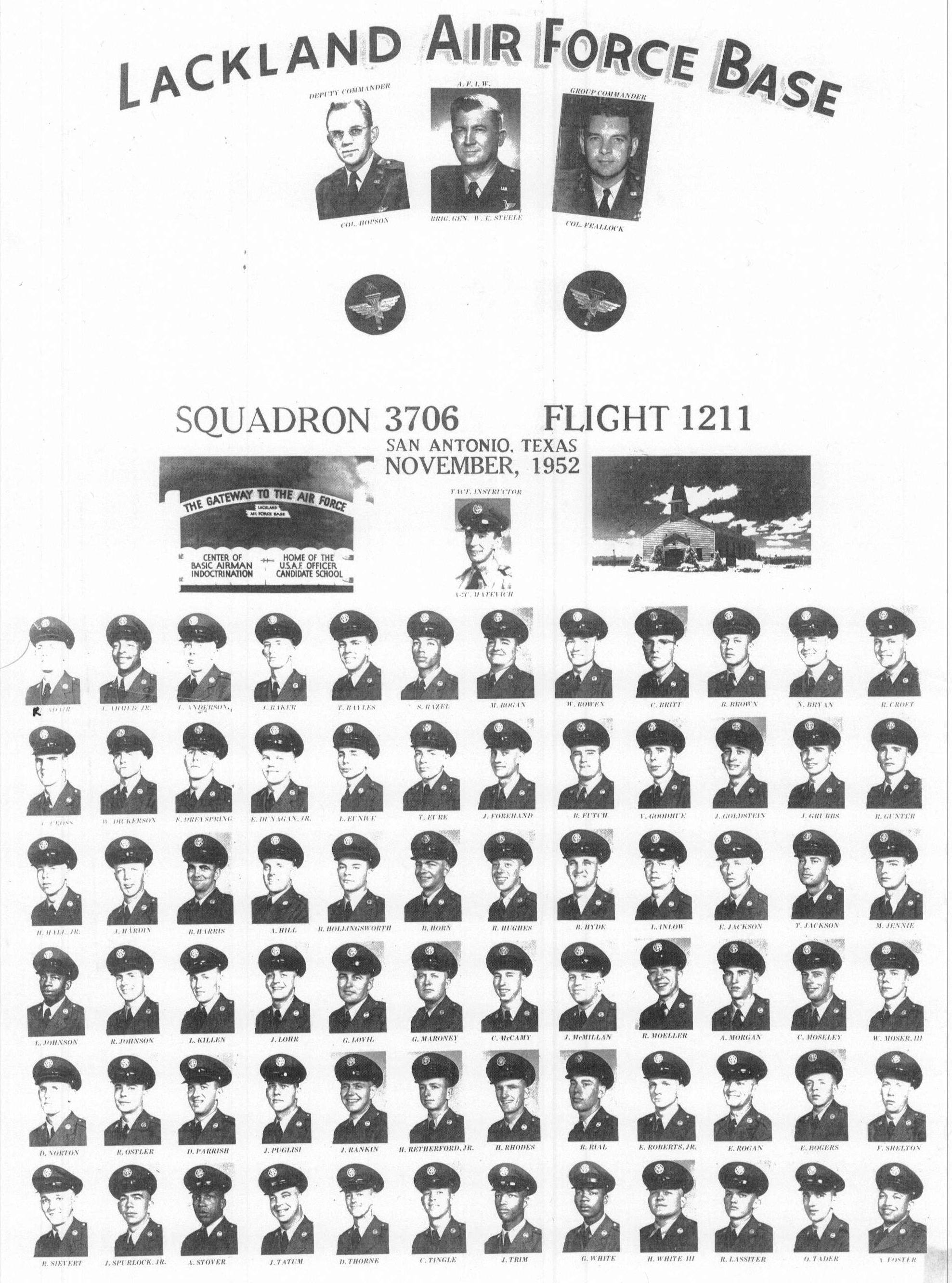 1950-59 Lackland AFB, TX - 1952,Lackland AFB,Squadron 3706,Flight 1211 ...
