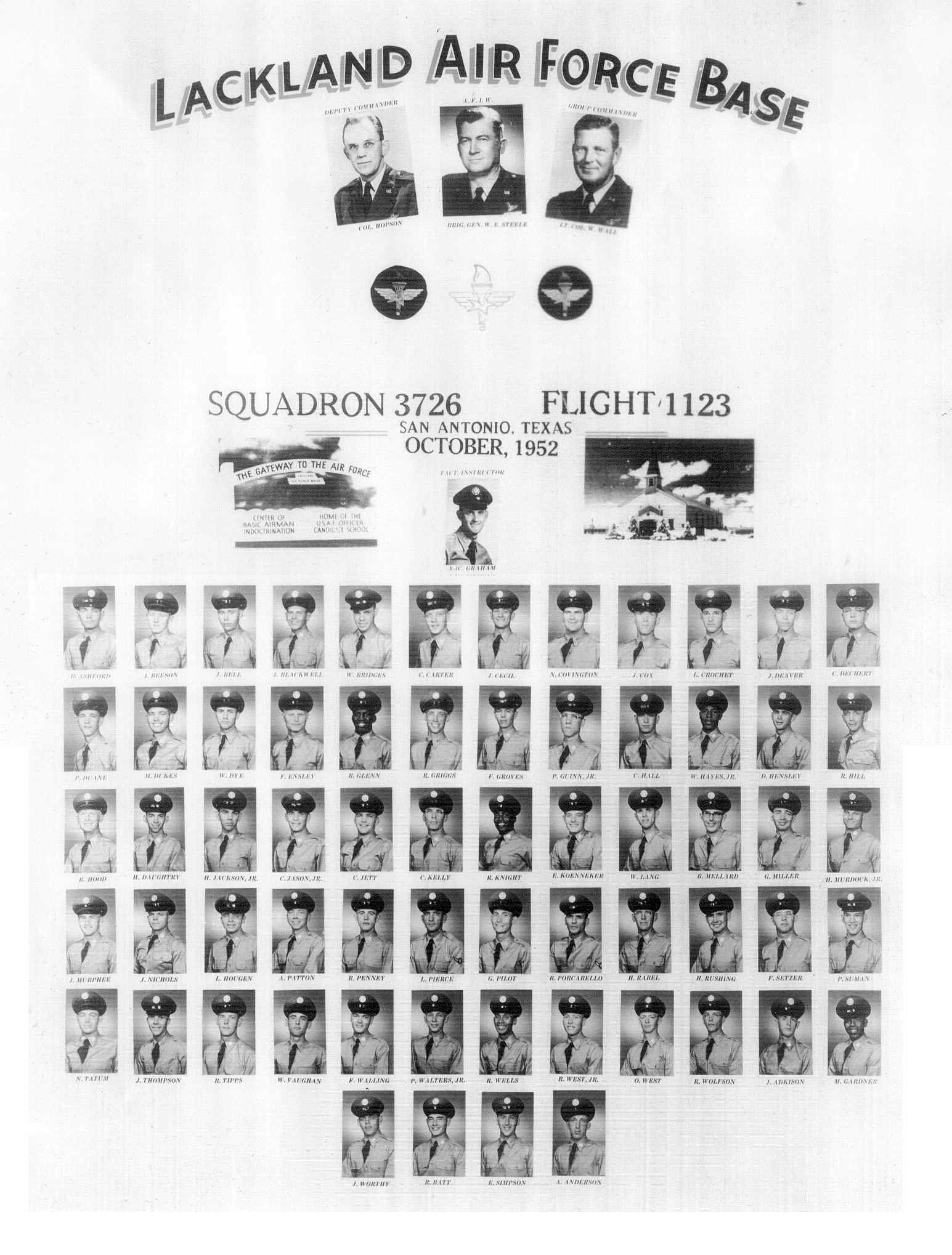 1950-59 Lackland AFB, TX - 1952,Lackland AFB,Squadron 3726,Flight 1123 ...