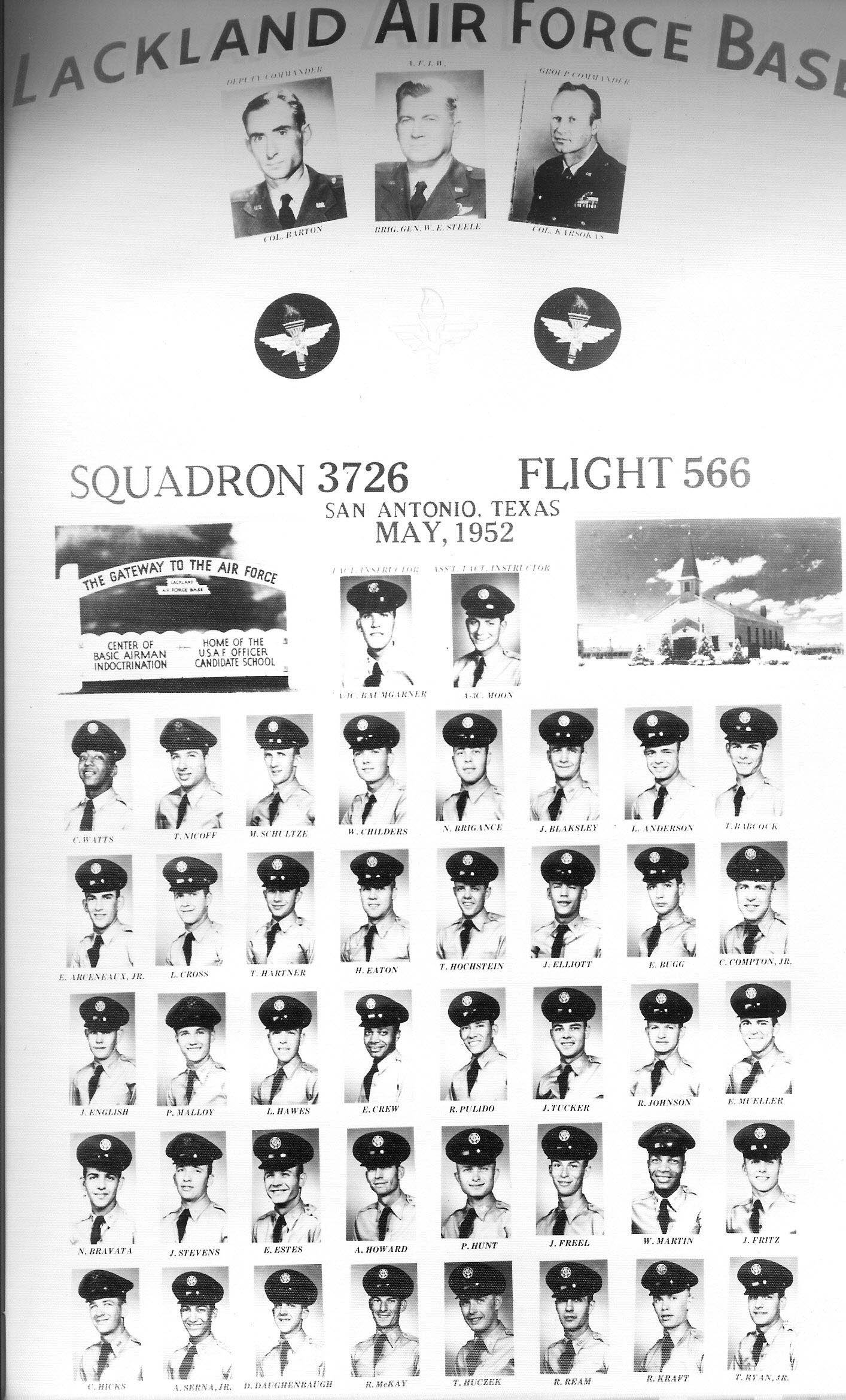 1950-59 Lackland AFB, TX - 1952,Lackland AFB,Squadron 3726,Flight 566 ...