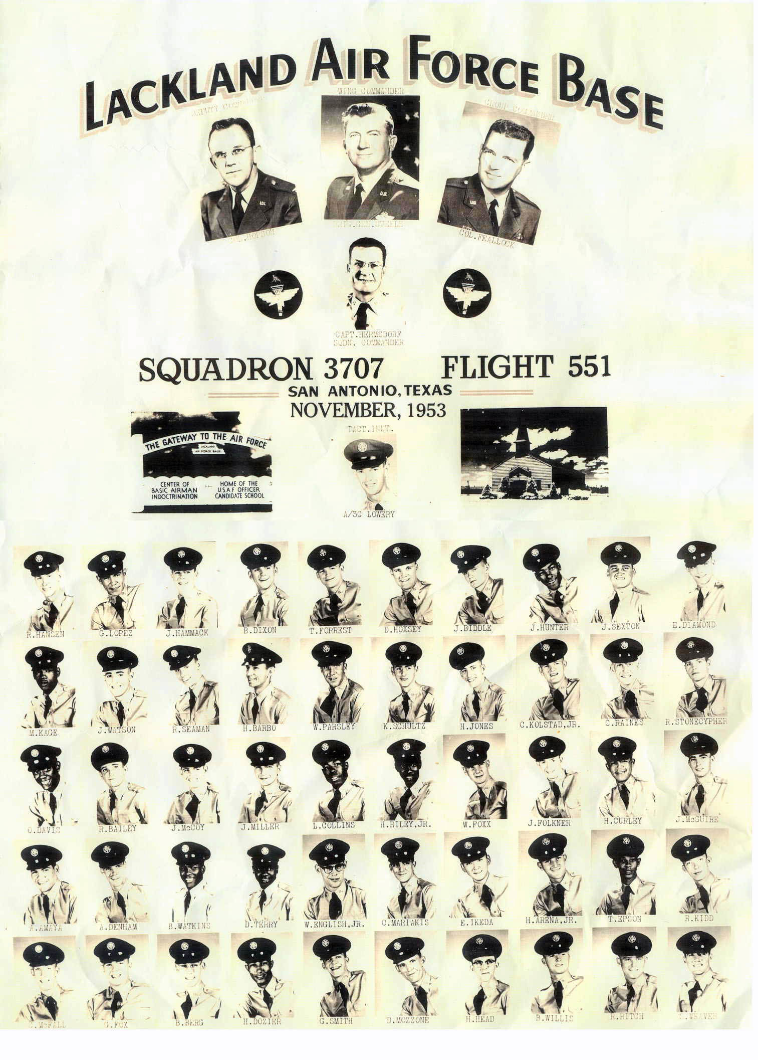 1950-59 Lackland AFB, TX - 1953,Lackland AFB,Squadron 3707,Flight 551 ...