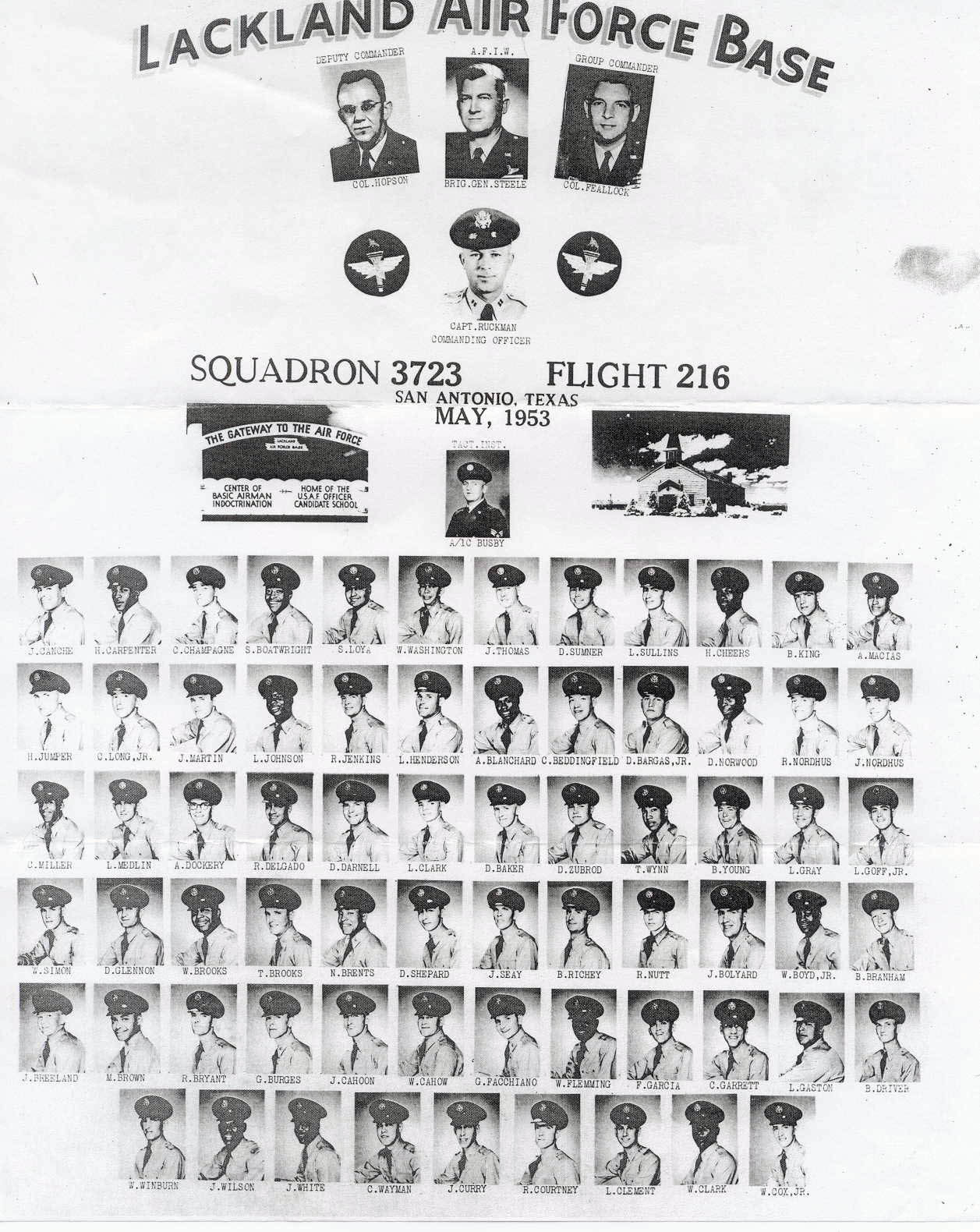 1950-59 Lackland AFB, TX - 1953,Lackland AFB,Squadron 3723,Flight 216 ...