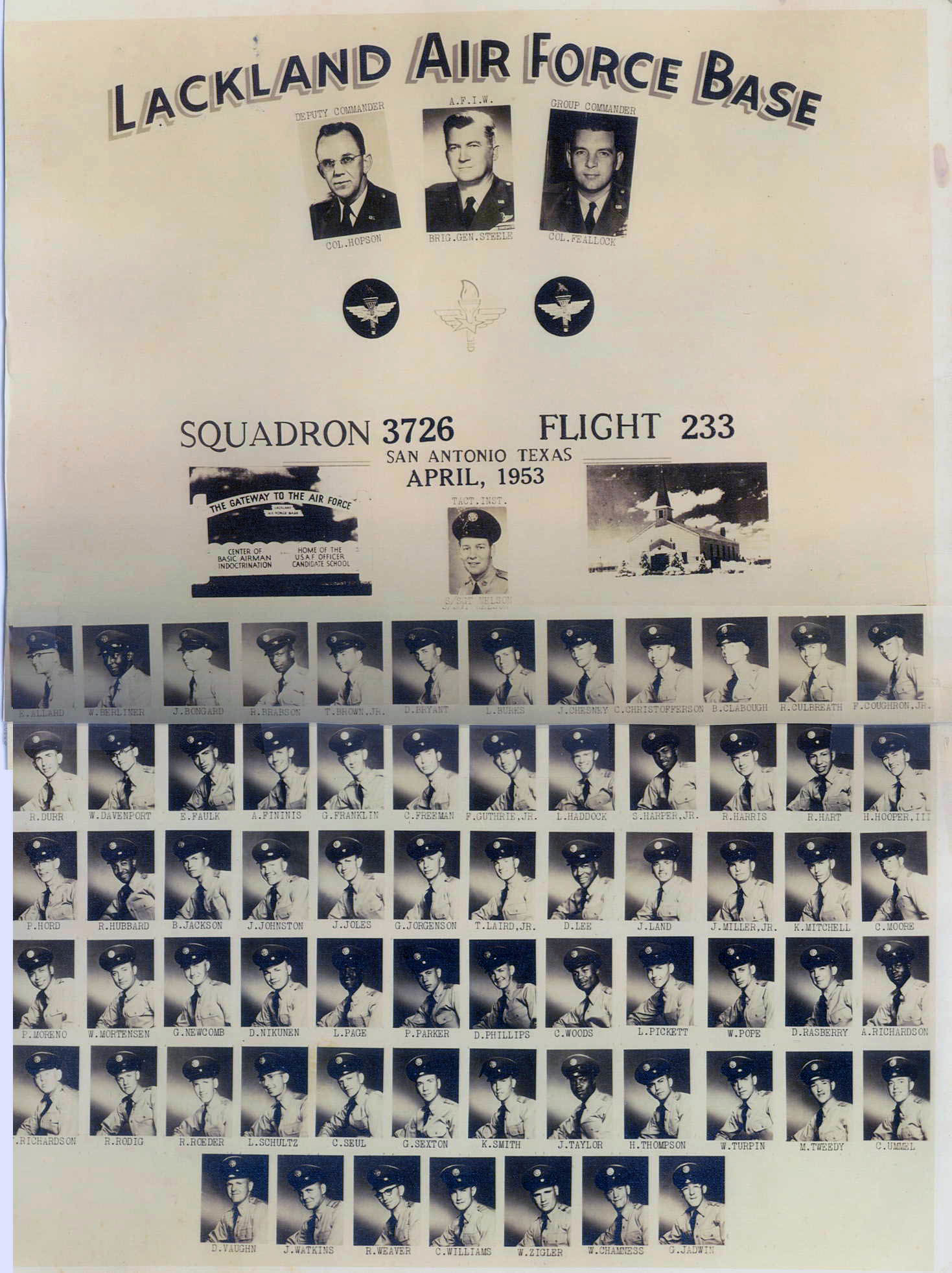 1950-59 Lackland AFB, TX - 1953,Lackland AFB,Squadron 3726,Flight 233 ...