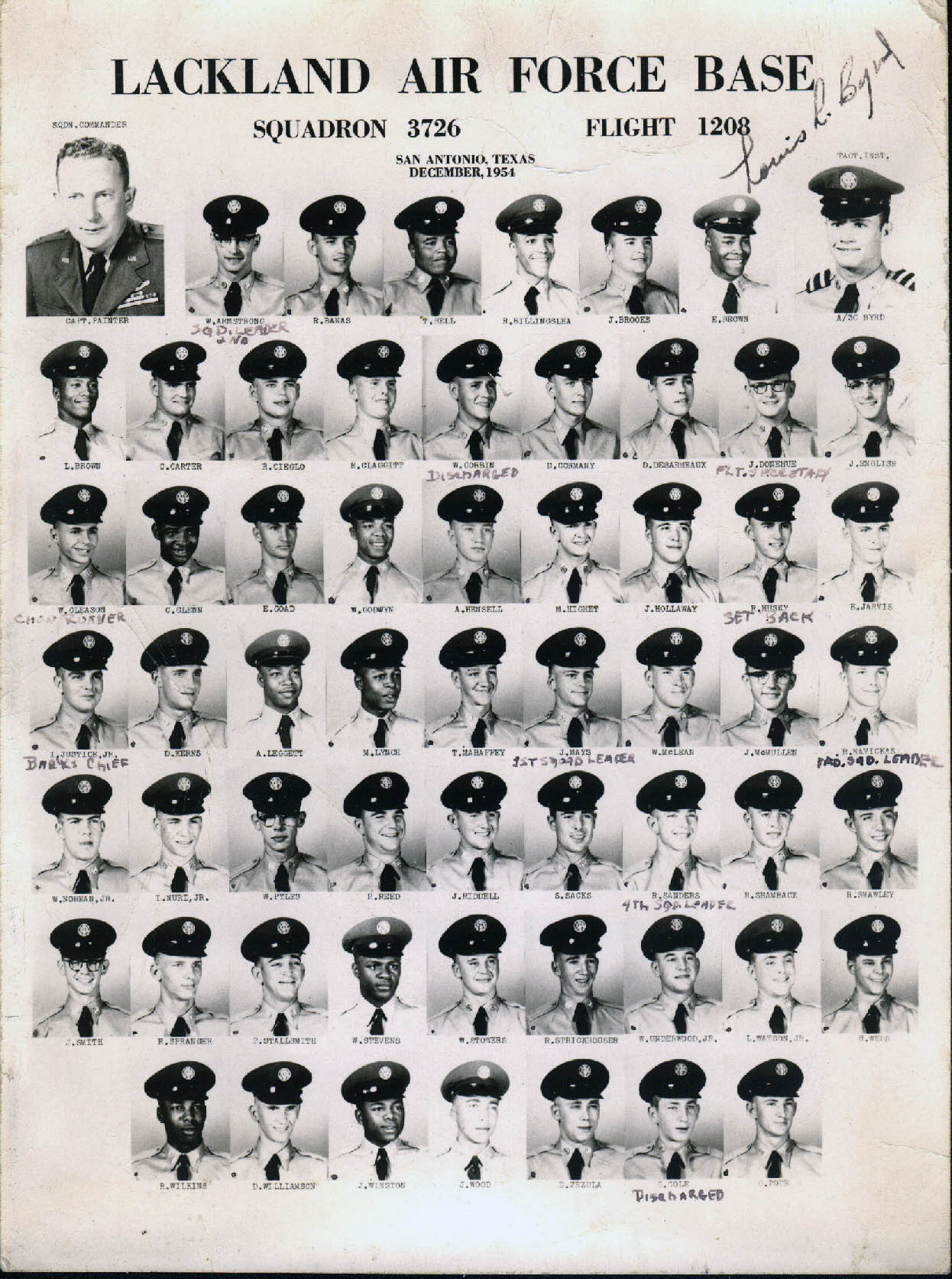 1950-59 Lackland AFB, TX - 1954,Lackland AFB,Squadron 3726,Flight 1208 ...