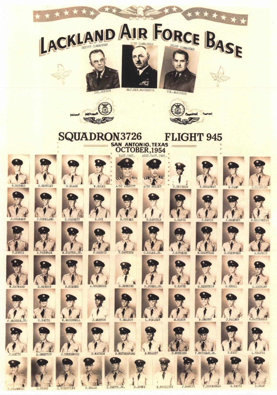 1950-59 Lackland AFB, TX - 1954,Lackland AFB,Squadron 3726,Flight 945 ...