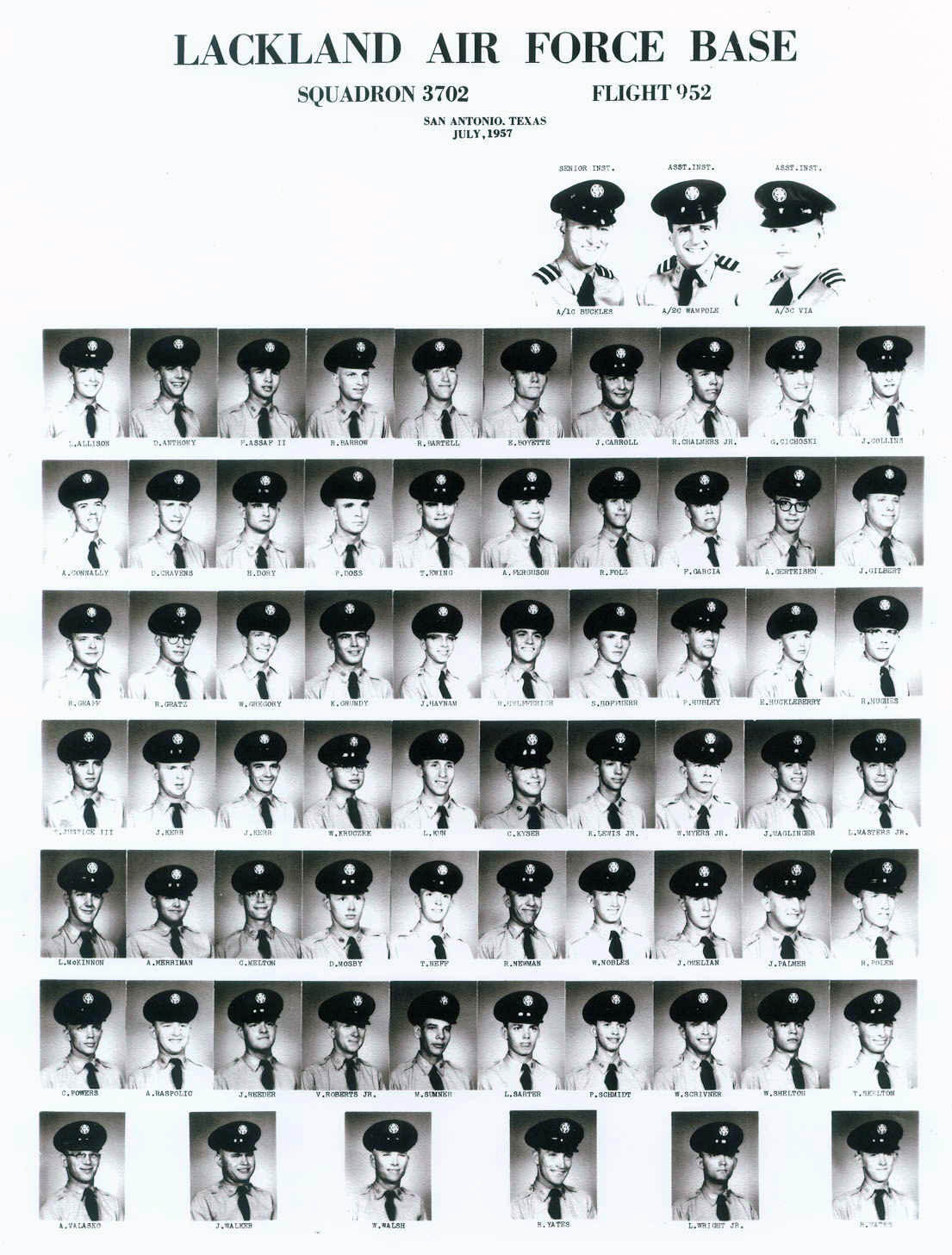1950-59 Lackland AFB, TX - 1957,Lackland AFB,Squadron 3702,Flight 952 ...