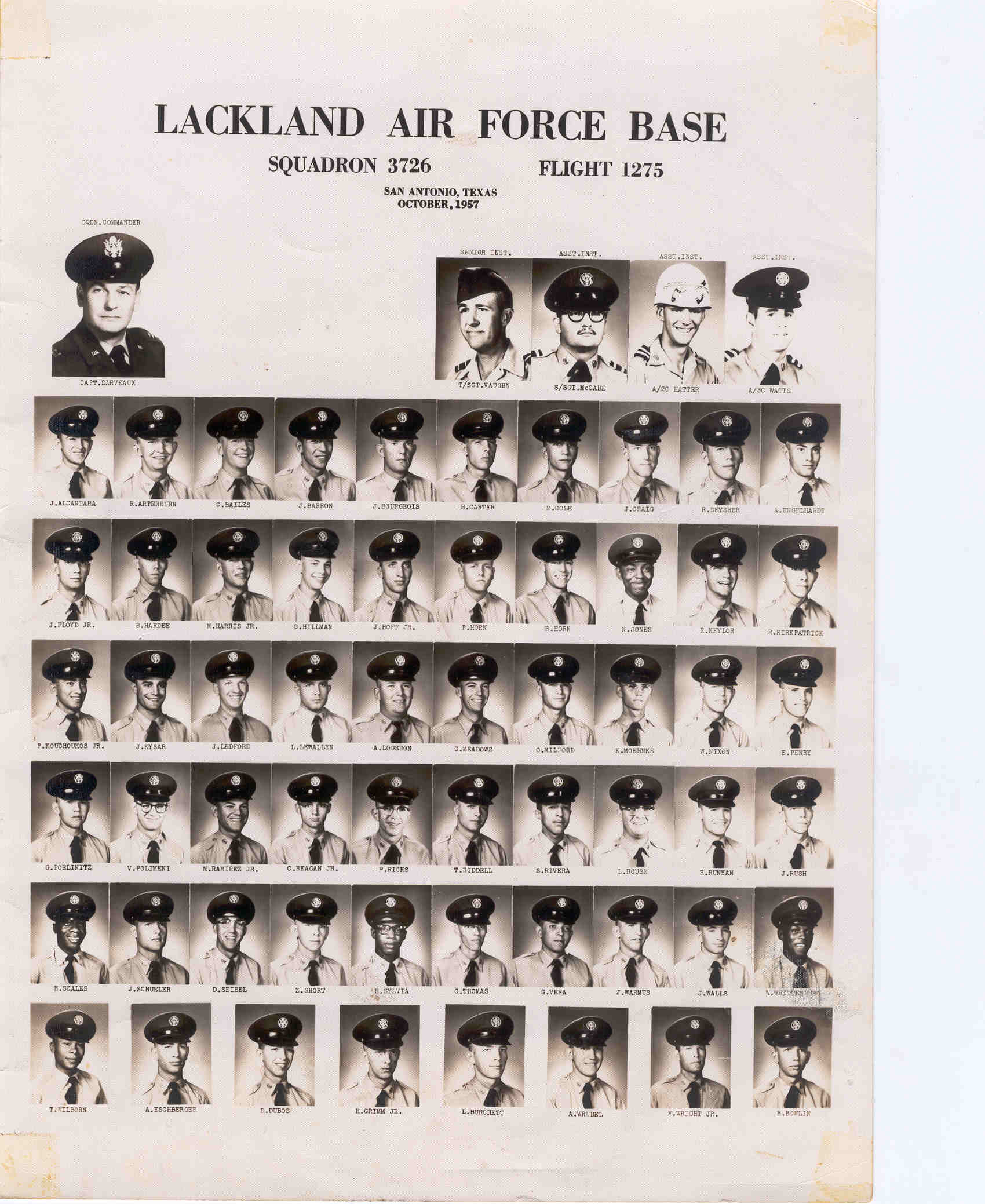 1950-59 Lackland AFB, TX - 1957,Lackland AFB,Squadron 3726,Flight 1275 ...