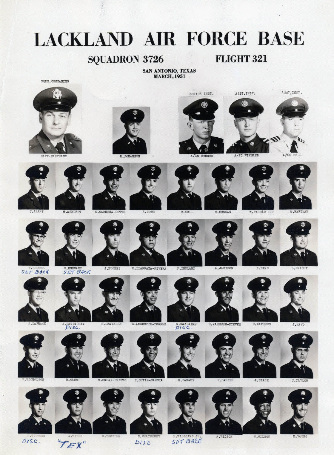 1950-59 Lackland AFB, TX - 1957,Lackland AFB,Squadron 3726,Flight 321 ...