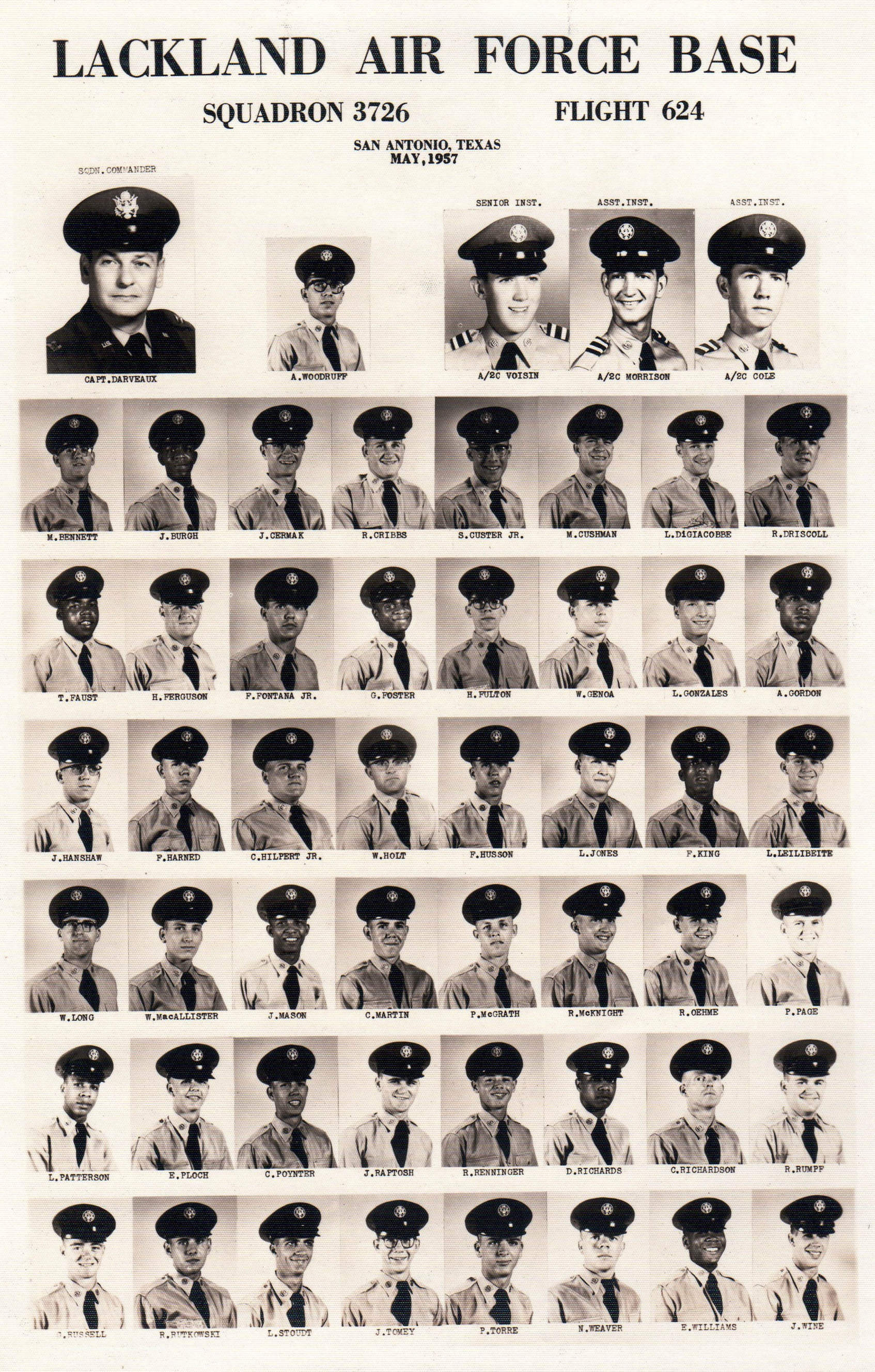 1950-59 Lackland AFB, TX - 1957,Lackland AFB,Squadron 3726,Flight 624 ...