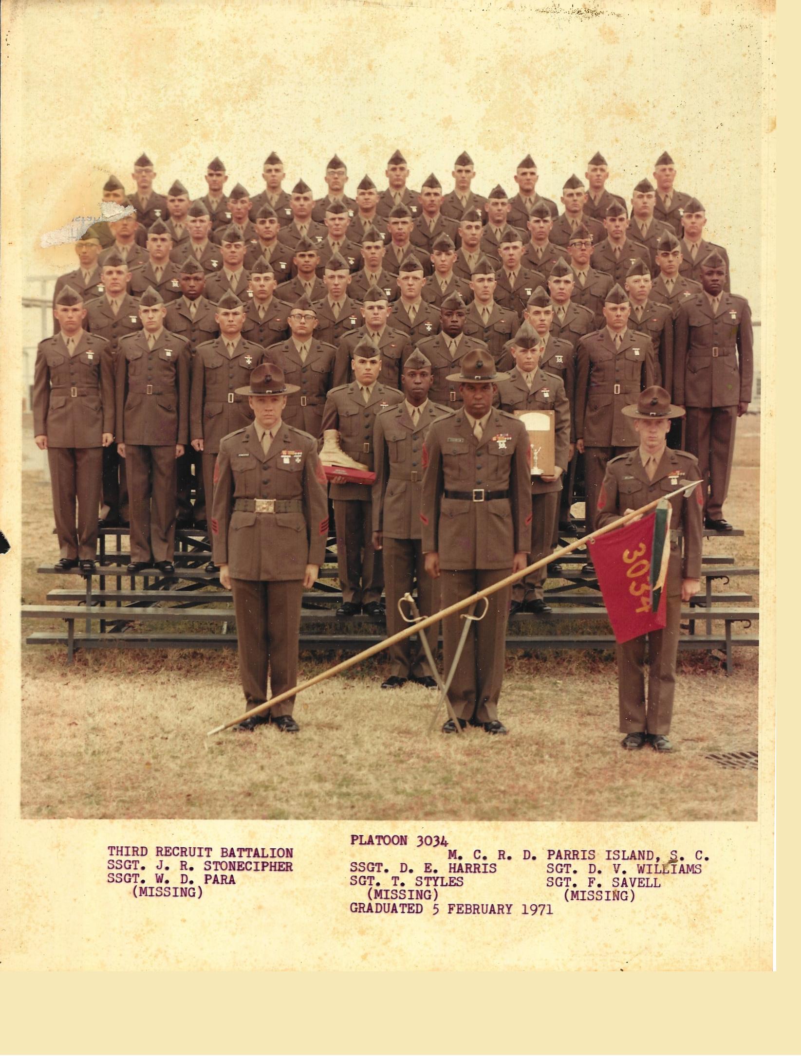 1970-79 MCRD Parris Island - 1971, MCRD Parris Island, Platoon 3034 ...